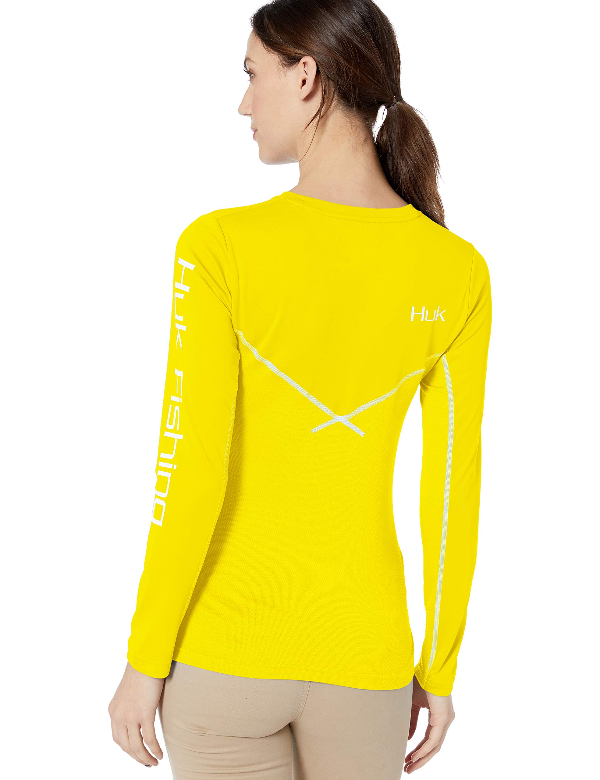 Huk Women's Icon X Long Sleeve Fishing Shirt with Sun Protection, Blaze Yellow, Small