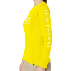 Huk Women's Icon X Long Sleeve Fishing Shirt with Sun Protection, Blaze Yellow, Small