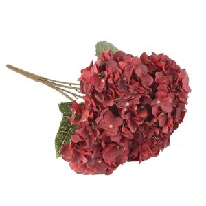 Louiesya Artificial Flowers Silk Hydrangea Flowers with 5 Big Heads Fake Flower Bunch Bouquet for Home Wedding Party Decor DIY (Dark Red, 5 Flower Heads)