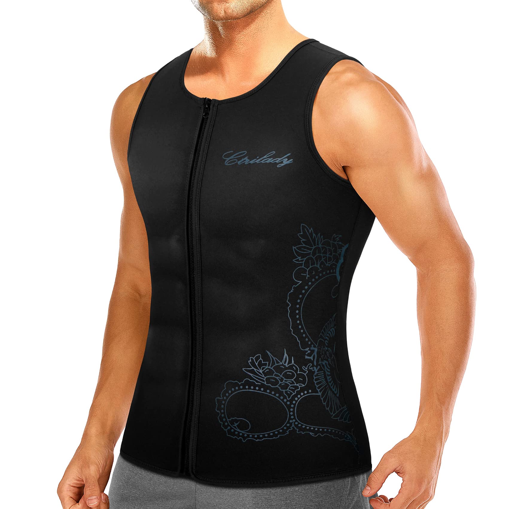 Ctrilady Men’s Wetsuit Top Neoprene Vest with Front Zipper, UV Protection, Sleeveless Workout Top for Swimming, Diving, Surfing and Canoeing (Black, XL)