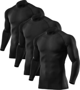 athlio men's thermal long sleeve compression shirts, turtle/mock winter sports base layer, active running shirt, active shirts 3pack black/black/black, medium