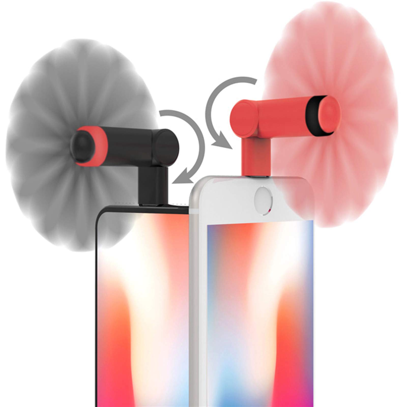 XNMBCRE Genuie Fan for iPhone(2 packs), Mini Fan with 180 Rotating, Strong Wind, Lightweight Compatible for iPhone, iPad, iPod and Any Lighting Devices. Upgraded Version (Black and Rose Red)