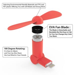 XNMBCRE Genuie Fan for iPhone(2 packs), Mini Fan with 180 Rotating, Strong Wind, Lightweight Compatible for iPhone, iPad, iPod and Any Lighting Devices. Upgraded Version (Black and Rose Red)