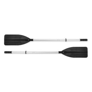 intex 69625e 54 inch paddle black 2 piece lightweight aluminum dual purpose inflatable boat oars with ribbed blades and retainer rings, pair