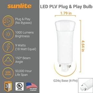 Sunlite LED Vertical PLV Plug and Play Light Bulb, 9 Watts (26W Equivalent), G24q Base, Ballast Dependent, CFL Replacement, UL Listed, 40K - Cool White 1 Pack