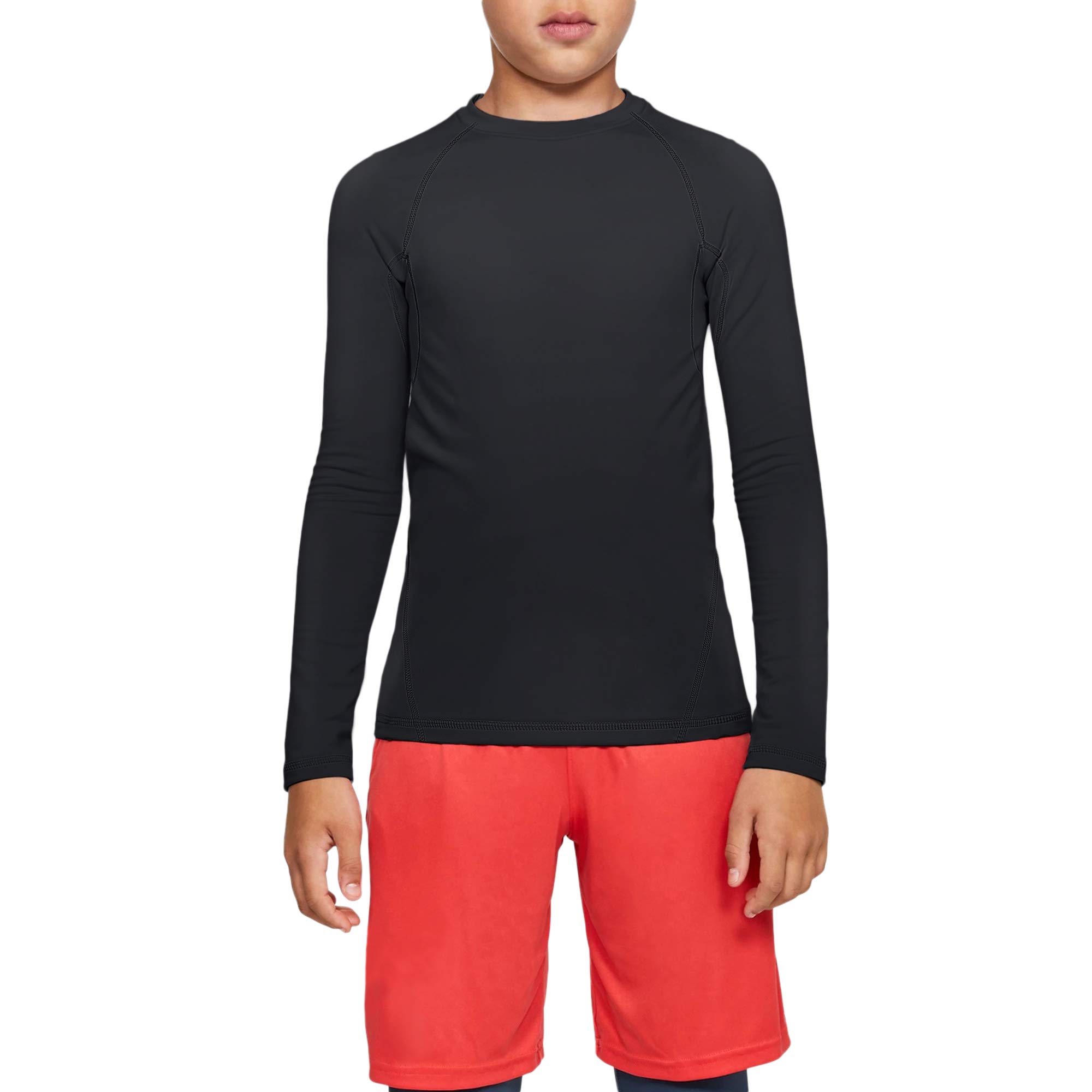 TELALEO 1 Pack Boys' Girls' Compression Shirts Youth Long Sleeve Undershirt Sports Performance Moisture Wicking Baselayer Black M