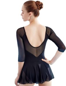 daydance 3/4 sleeve black teen girls ballet leotards skirted dance costumes for ballerina