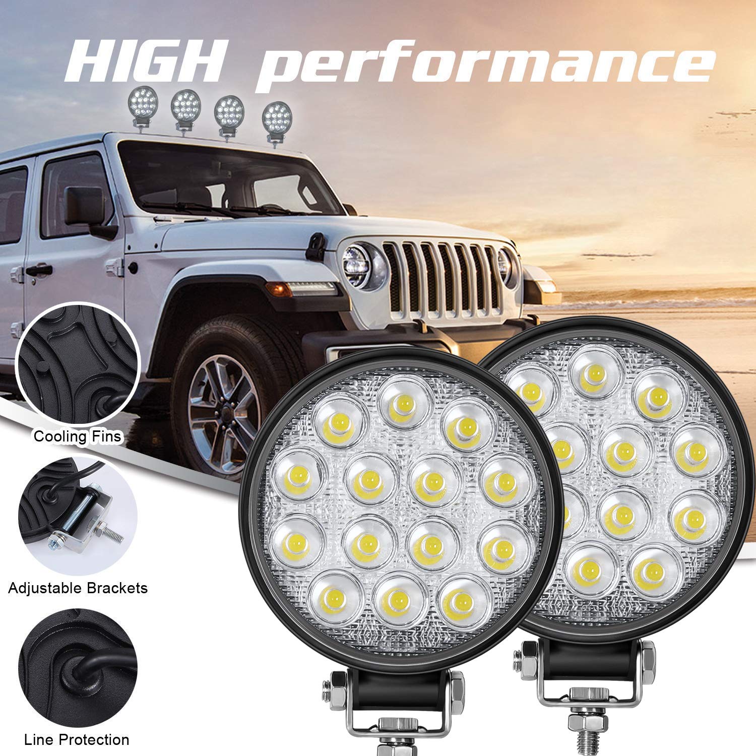 Zmoon Led Round Light Bar 2PCS 4.5" 140w 14000LM Flood Light Pod Off Road Fog Driving Roof Bar Bumper for Jeep,SUV Truck, Hunters