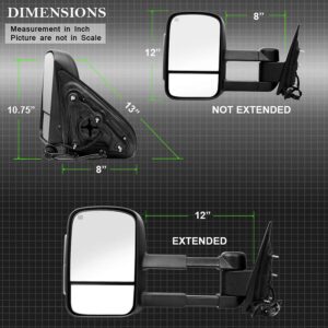 ACANII - Telescoping POWER HEAT Smoke LED Towing Mirrors Passenger+Driver For 2014-2017 Chevy Silverado/GMC Sierra