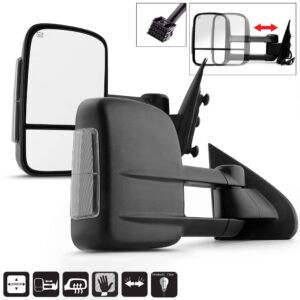 ACANII - Telescoping POWER HEAT Smoke LED Towing Mirrors Passenger+Driver For 2014-2017 Chevy Silverado/GMC Sierra