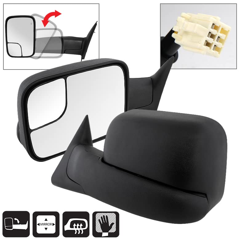 ACANII - Telescoping FlipUp Power+Heat Towing Mirrors Driver+Passenger For 1998-2001 Dodge RAM 1500 2500 3500 1999 2000