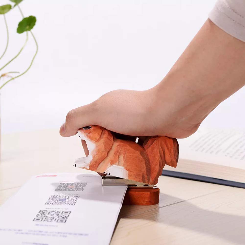 Booluee Vivid Handmade Wood Carving Cartoon Animal Mini Desktop Stapler with 1000 Pcs No.12 Staples for Office School Stationery Gift for Children (Tiger)