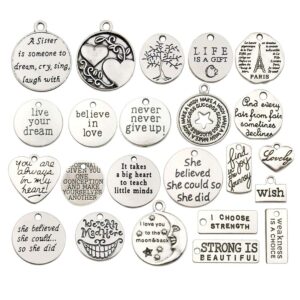 40pcs inspiration words charms craft supplies beads charms pendants for jewelry making crafting findings accessory for diy necklace bracelet (m331)