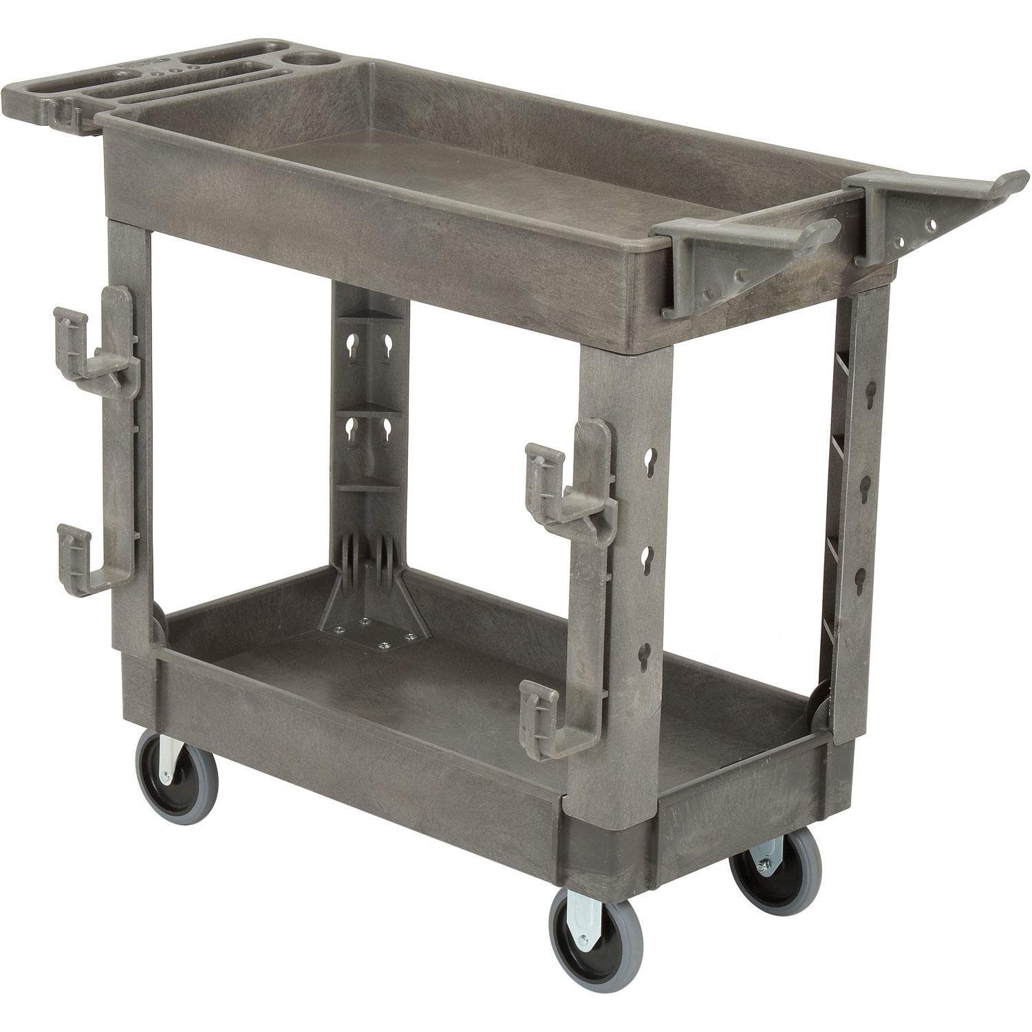 Global Industrial Plastic 2 Shelf Service Cart with Ladder Holder and Utility Hooks, 38" L x 17-1/2"W x 32-1/2"H