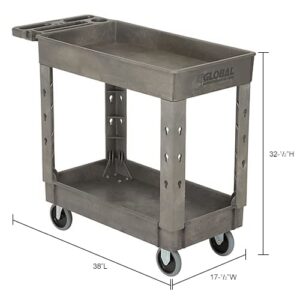 Global Industrial Plastic 2 Shelf Service Cart with Ladder Holder and Utility Hooks, 38" L x 17-1/2"W x 32-1/2"H