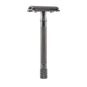 merkur double edge safety razor, straight cut, extra long handle, black pvd coated, 1 ct.