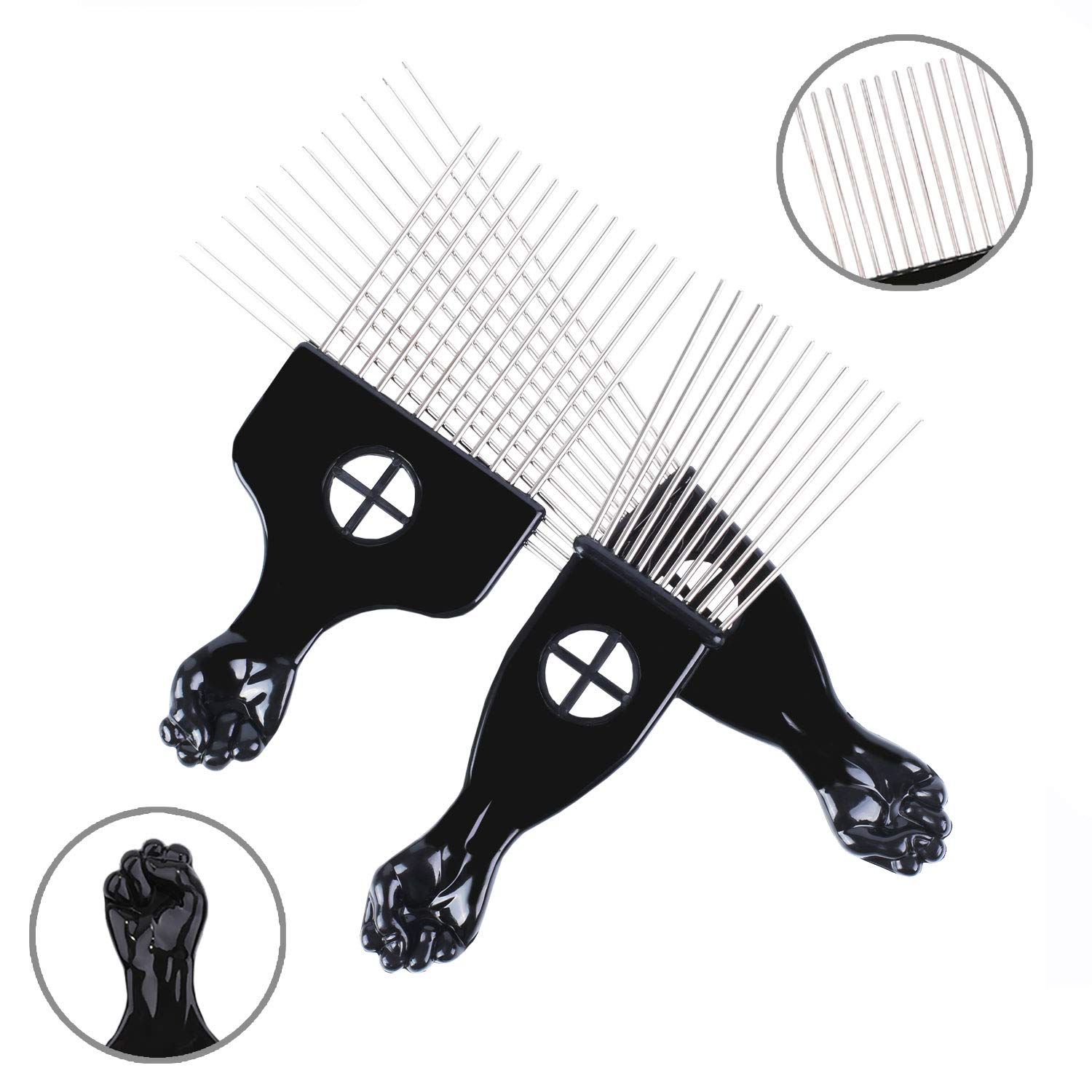 LEADUWAY 3 Pcs Hair Pick, Metal Picks for Afro Hair, Hair Picks for Women and Men, Afro Combs, Fist Pick for Hair, Hair Comb for Hair Styling Black