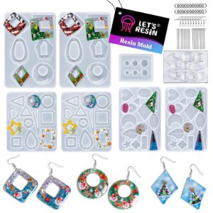 let's resin 198pcs resin jewelry molds, with 8 pairs earring resin molds, resin earring molds silicone for jewelry, earring hooks, jump rings, head/eye pins for resin jewelry, pendant