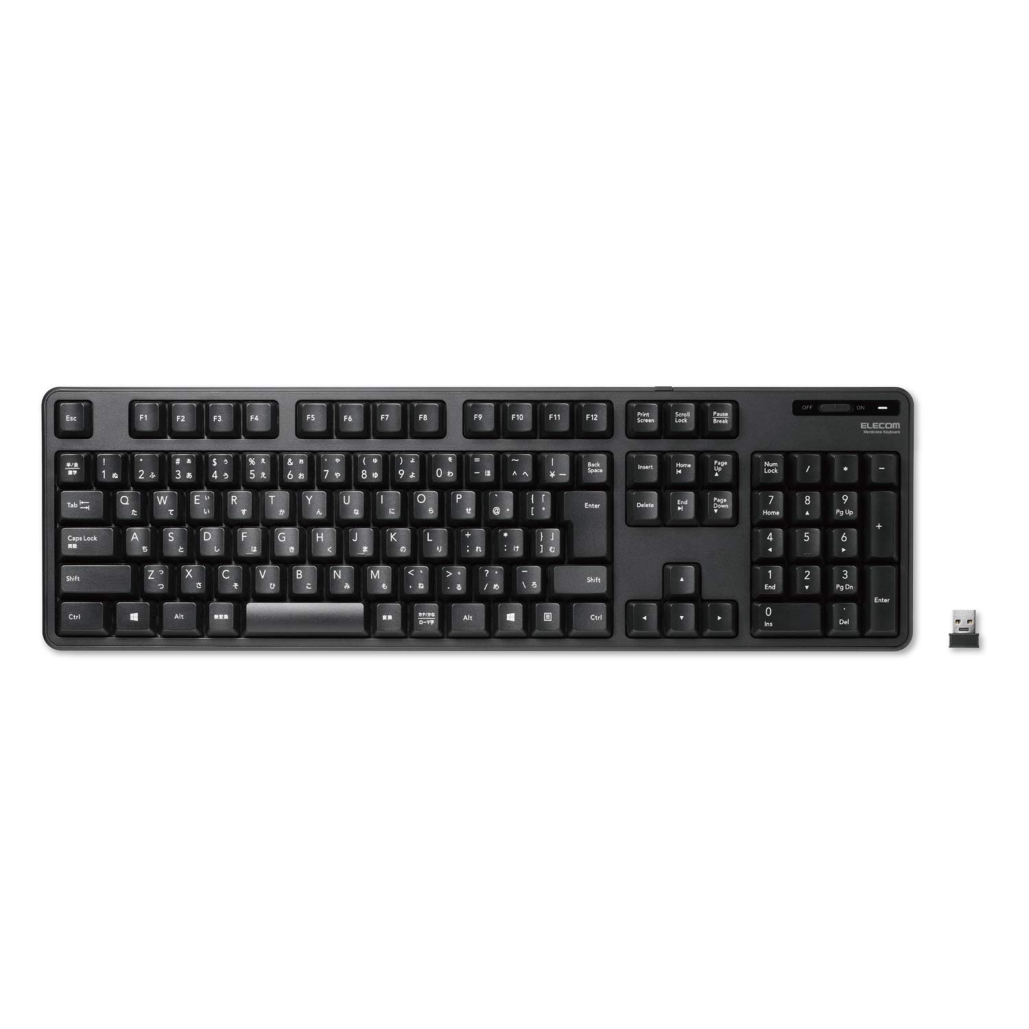 ELECOM Japanese Layout USB 2.4GHz Wireless Basic Keyboard for Computer and Laptop, 109 Keys, Full-Size with Numeric Keypad, Quiet and Compact, Foldable Stand, Windows Mac (TK-FDM106TBK)