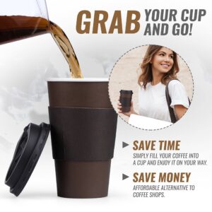 Promora 16 oz Brown Disposable Coffee Cups with Lids & Sleeves, Hot Coffee Cup Sleeves Disposable, Premium Insulated To Go Coffee Paper Cups with Lids & Sleeves (16 oz, Pack of 100) Brown and Black