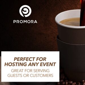 Promora 16 oz Brown Disposable Coffee Cups with Lids & Sleeves, Hot Coffee Cup Sleeves Disposable, Premium Insulated To Go Coffee Paper Cups with Lids & Sleeves (16 oz, Pack of 100) Brown and Black