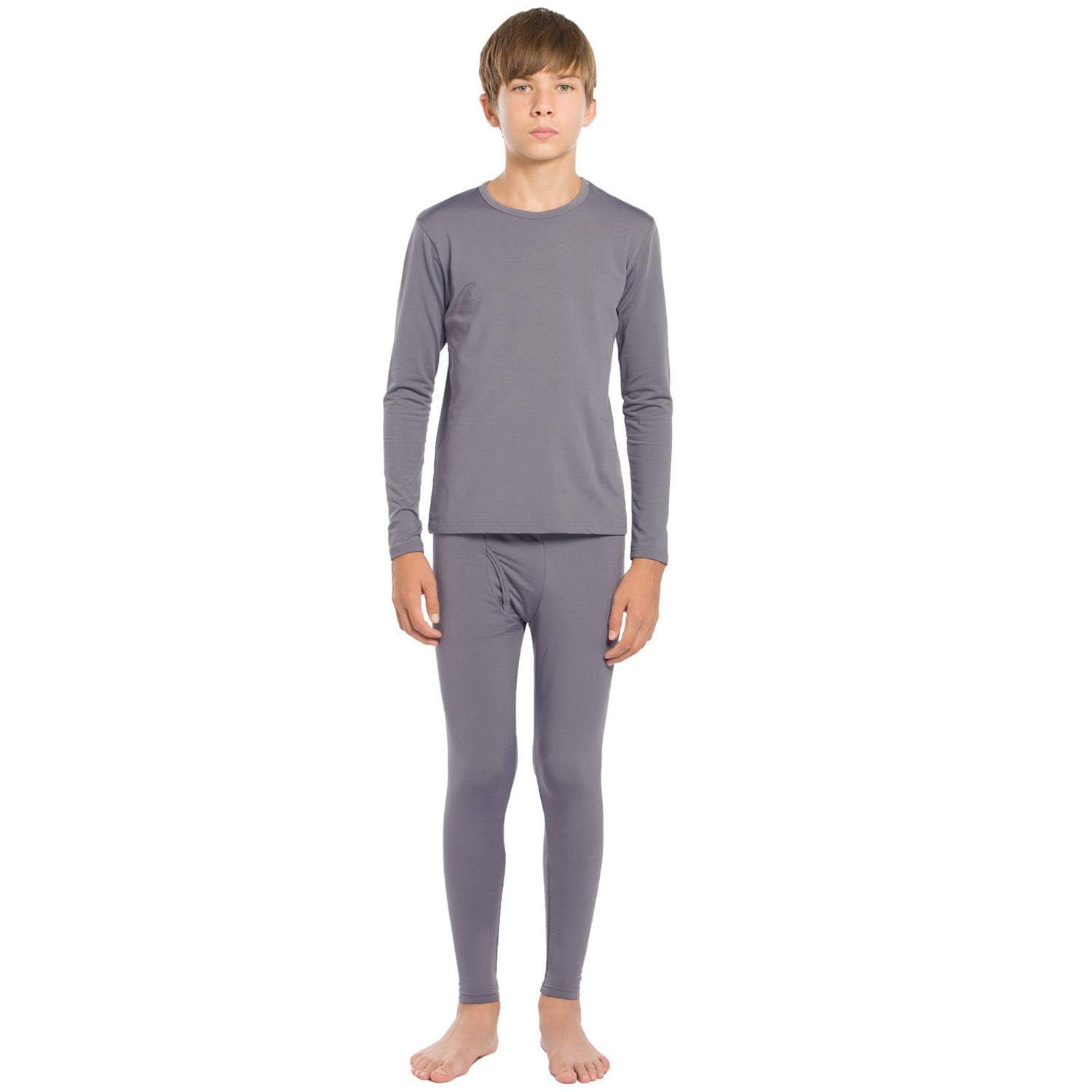 ViCherub Thermal Underwear Set for Boys Long Johns Fleece Lined Kids Base Layer Thermals Sets Boy Grey M