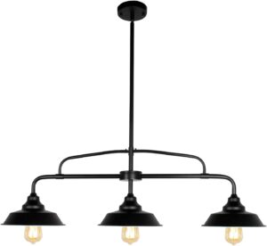 puzhi home black pendant lighting fixture, 3-lights modern farmhouse chandelier with metal island lights for kitchen for dining room hallway pool table