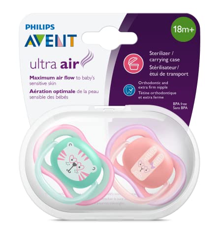 Philips Avent Ultra Air Pacifier, 18+ Months, Pink and Green, 4 Pack, SCF349/45