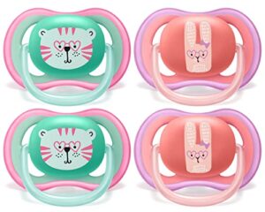 philips avent ultra air pacifier, 18+ months, pink and green, 4 pack, scf349/45