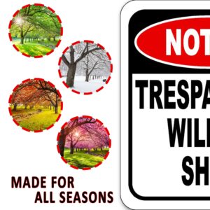 No Trespassing Sign 8.5" x 10", Private Property Signs, Aluminum Wall-Mount Warning Sign, Security Signs for Home or Business, Aluminum Indoor or Outdoor Signs, No Trespassing Signs Private Property