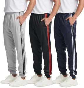 3 pack: mens sweatpants joggers sweat track pants warm soft active athletic workout gym apparel training fleece lined tapered tricot sports running casual pockets cuffed jogging -set 2,m