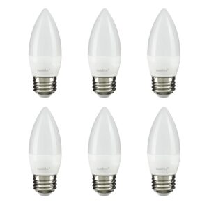 sunlite 41380-su led torpedo tip b11 chandelier light bulb, 7 watts (60w equivalent), 500 lumens, medium base (e26), dimmable, 27k - warm white, 6 pack, frost