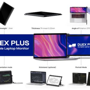 Mobile Pixels Duex Plus Portable Monitor for Laptops, USB C/USB A Plug and Play 13.3in FHD 1080p Laptop Screen Extender