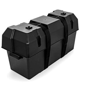 Camco Double Battery Box | Safely Stores RV, Automotive, and Marine Batteries | Features a Heavy-Duty Corrosion-Resilient Polymer Construction and Measures Inside 21-1/2" x 7-3/8" x 11-3/16" (55375)