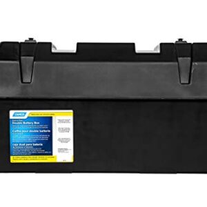 Camco Double Battery Box | Safely Stores RV, Automotive, and Marine Batteries | Features a Heavy-Duty Corrosion-Resilient Polymer Construction and Measures Inside 21-1/2" x 7-3/8" x 11-3/16" (55375)