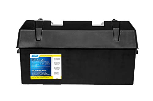 Camco Double Battery Box | Safely Stores RV, Automotive, and Marine Batteries | Features a Heavy-Duty Corrosion-Resilient Polymer Construction and Measures Inside 21-1/2" x 7-3/8" x 11-3/16" (55375)