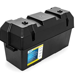 Camco Double Battery Box | Safely Stores RV, Automotive, and Marine Batteries | Features a Heavy-Duty Corrosion-Resilient Polymer Construction and Measures Inside 21-1/2" x 7-3/8" x 11-3/16" (55375)