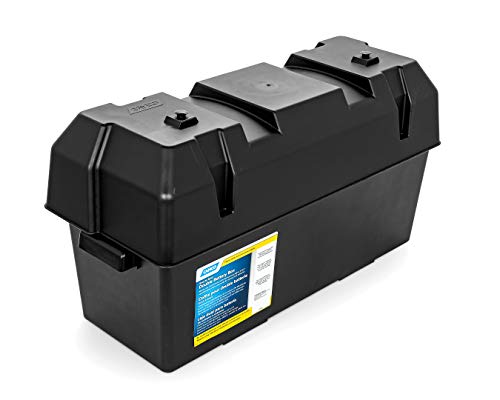 Camco Double Battery Box | Safely Stores RV, Automotive, and Marine Batteries | Features a Heavy-Duty Corrosion-Resilient Polymer Construction and Measures Inside 21-1/2" x 7-3/8" x 11-3/16" (55375)