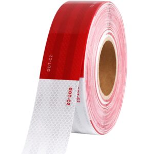 2 inch x 160feet reflective safety tape dot-c2 waterproof red and white adhesive conspicuity tape for trailer, outdoor, cars, trucks