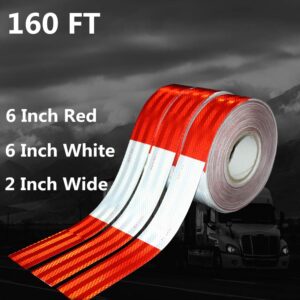 2 inch x 160Feet Reflective Safety Tape DOT-C2 Waterproof Red and White Adhesive conspicuity tape for trailer, outdoor, cars, trucks