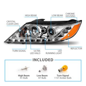 AmeriLite for 2011-2013 Kia SorentoChrome Projector Headlights Ultra Bright LED Halo Set - Passenger and Driver Side