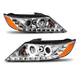 AmeriLite for 2011-2013 Kia SorentoChrome Projector Headlights Ultra Bright LED Halo Set - Passenger and Driver Side