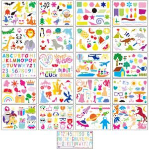 CZONG 21 Pieces Drawing Stencils Set for Kids Over 300 Different Patterns to Draw Imaginative Children's Stories, Washable Craft/Random Colors Journal Stencil with 1 Storage Bag