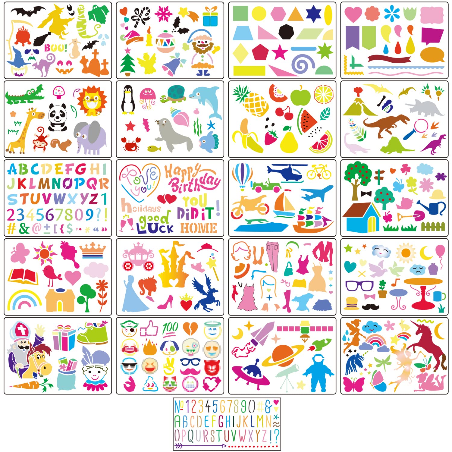 CZONG 21 Pieces Drawing Stencils Set for Kids Over 300 Different Patterns to Draw Imaginative Children's Stories, Washable Craft/Random Colors Journal Stencil with 1 Storage Bag