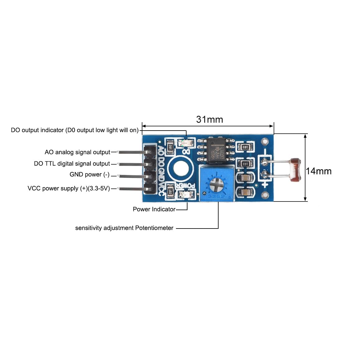 uxcell Photosensitive Sensor Module Digital Light Intensity Detection 4pins DC 3.3-5V for UNO 5pcs