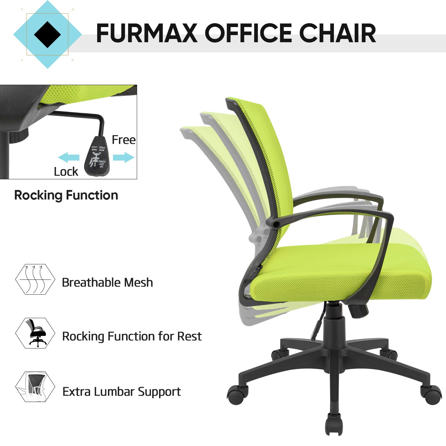 Furmax Office Chair Mid Back Swivel Lumbar Support Desk Chair, Computer Ergonomic Mesh Chair with Armrest (Cyan)