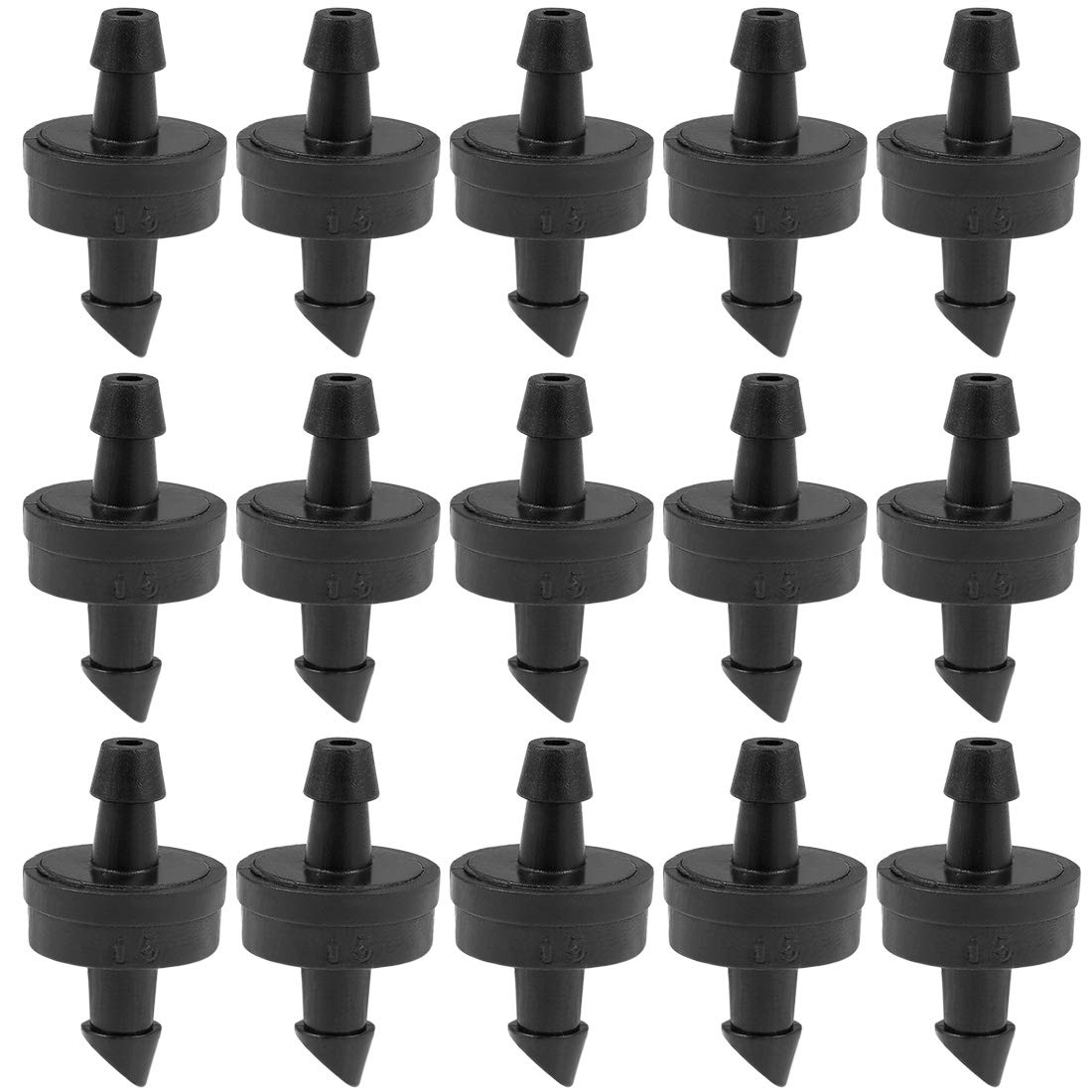 uxcell Pressure Compensating Dripper 2.6GPH 10L/H Emitter for Garden Lawn Drip Irrigation with Barbed Hose Connector Plastic Black 50pcs