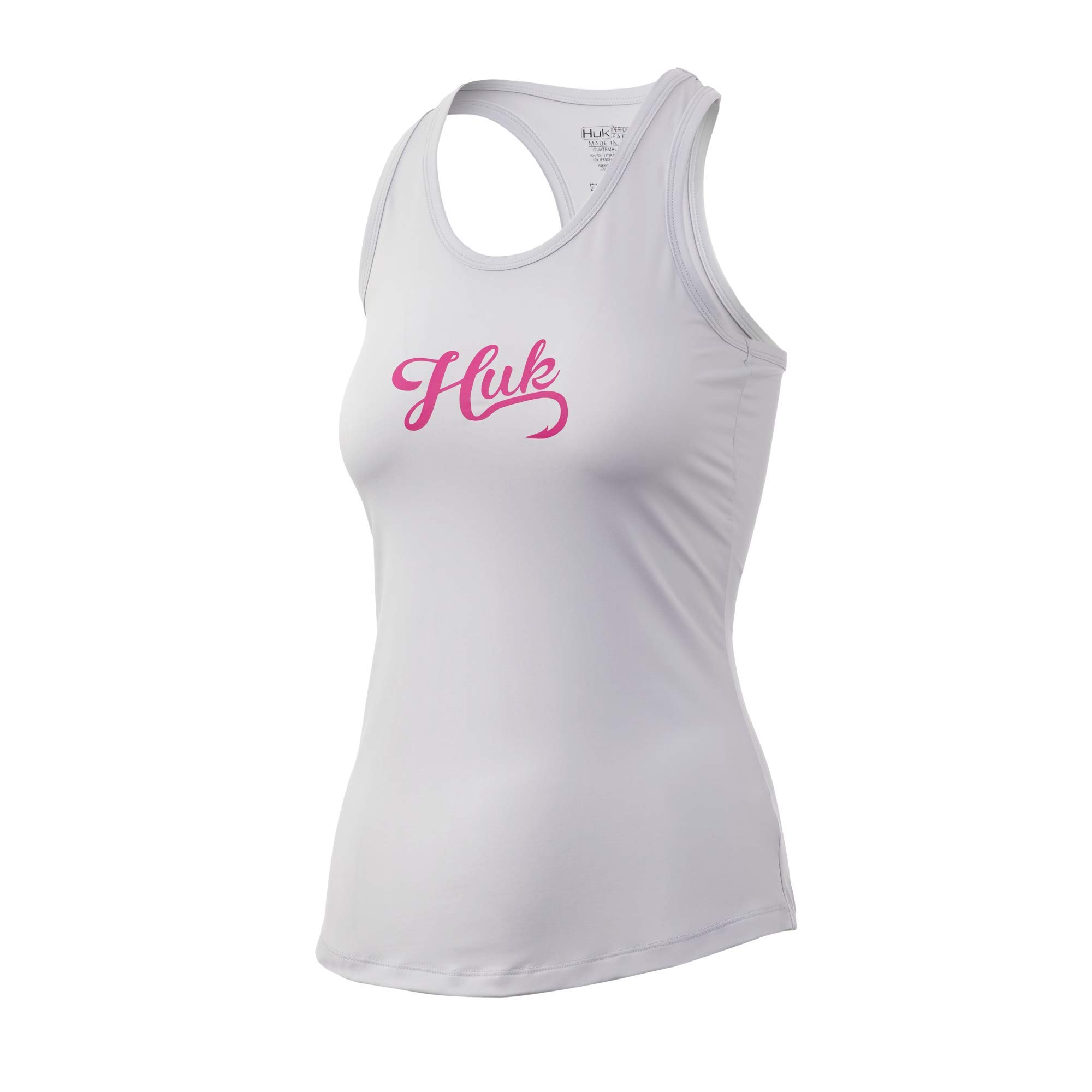 Huk Women's Pursuit Stretch Racer Back Tank Top, Script-Glacier, X-Small