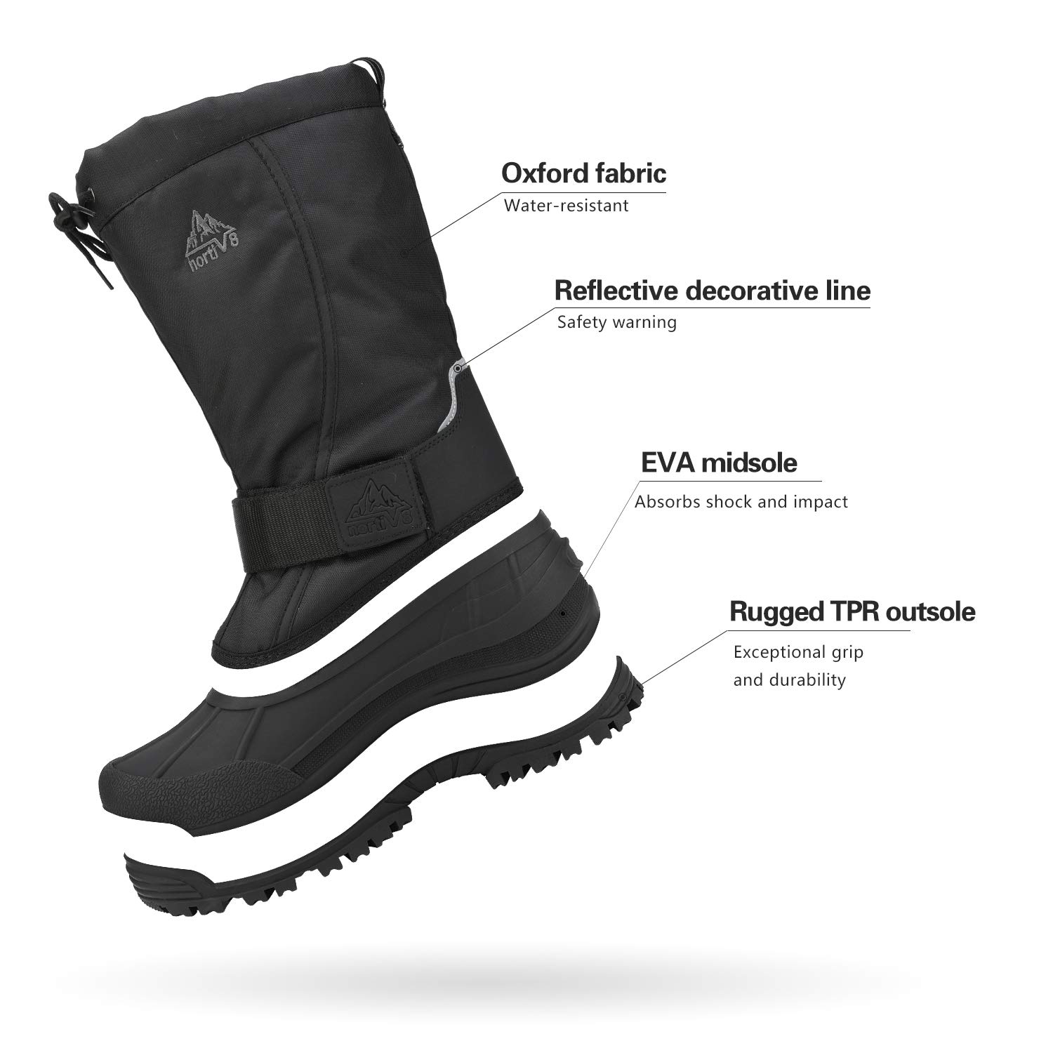 NORTIV 8 Men's Snow Boots Waterproof Winter Insulated Fur Liner Lightweight Outdoor Hiking Tall Booties Black 14 Quebec-M