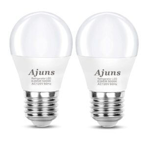 ajuns led refrigerator light bulb 40w equivalent 120v freezer waterproof light bulbs, energy-saving a15 appliance fridge light bulbs,5w daylight white 5000k e26 base, non-dimmable 2 packs